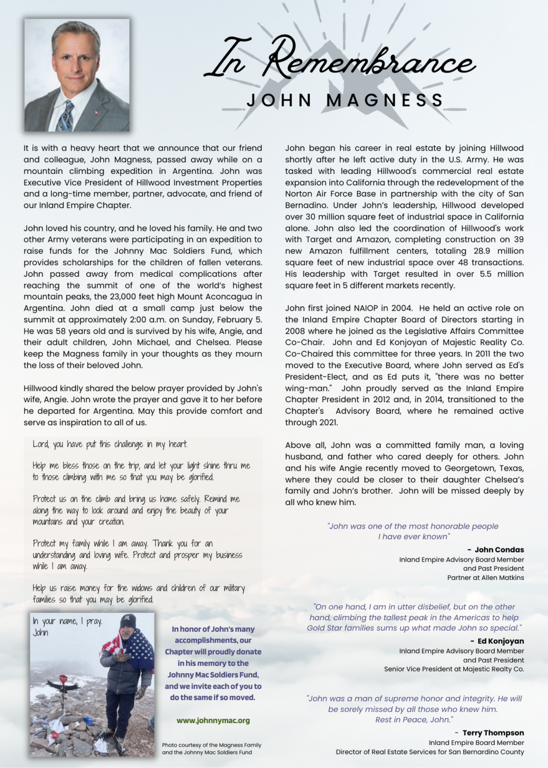 In Remembrance of Industry Icon and American Hero John Magness | NAIOP ...